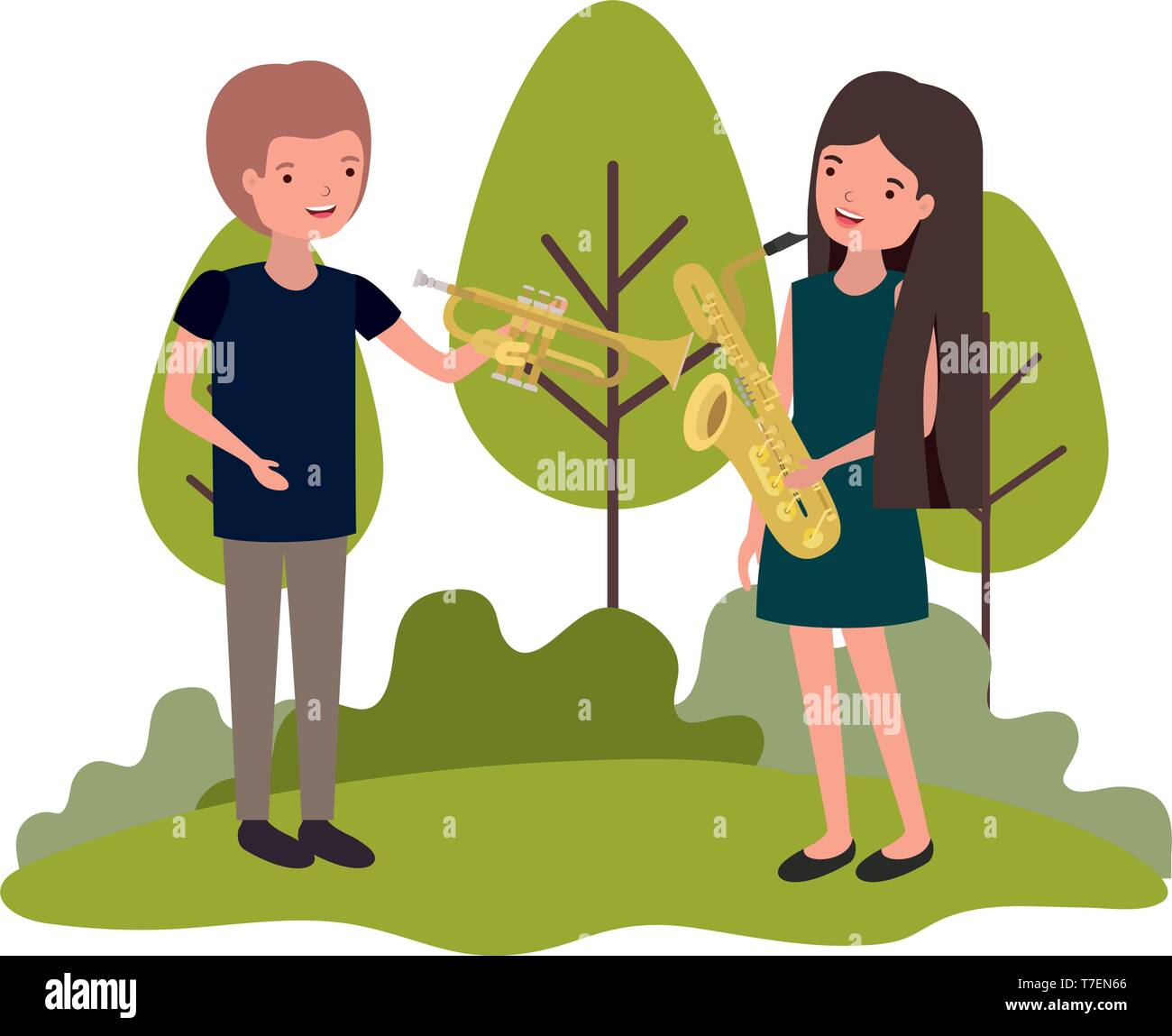 couple with musical instruments in landscape Stock Vector Image & Art ...