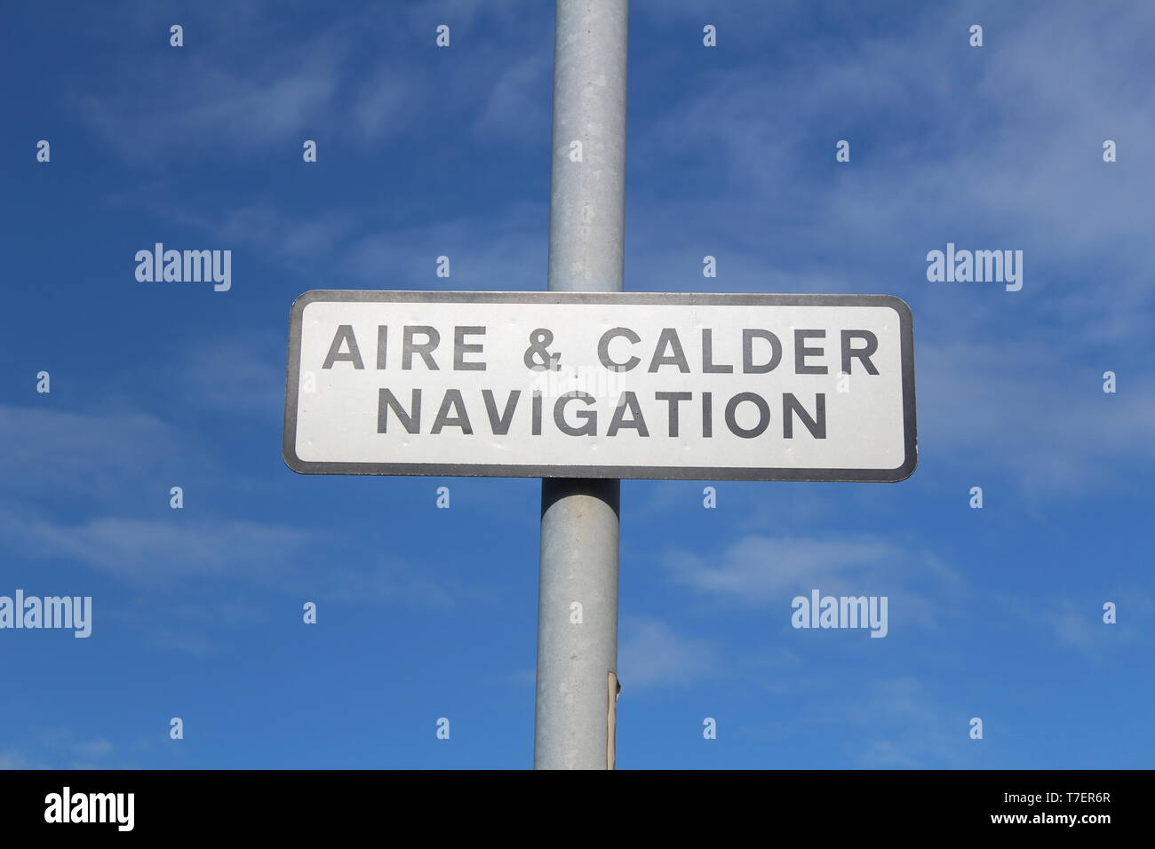 Aire and Calder Navigation British inland water ways canal sign. UK ...