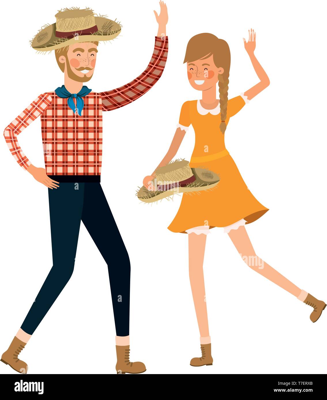 farmers couple dancing with straw hat Stock Vector Image & Art - Alamy