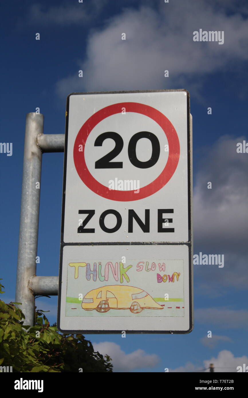 Road sign restricted speed limit to 20 mph speed limit in British ...