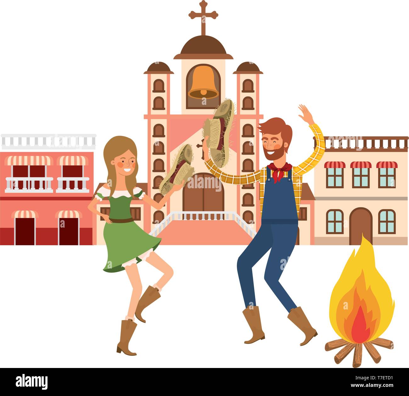 couple farmers dancing with background houses Stock Vector Image & Art ...