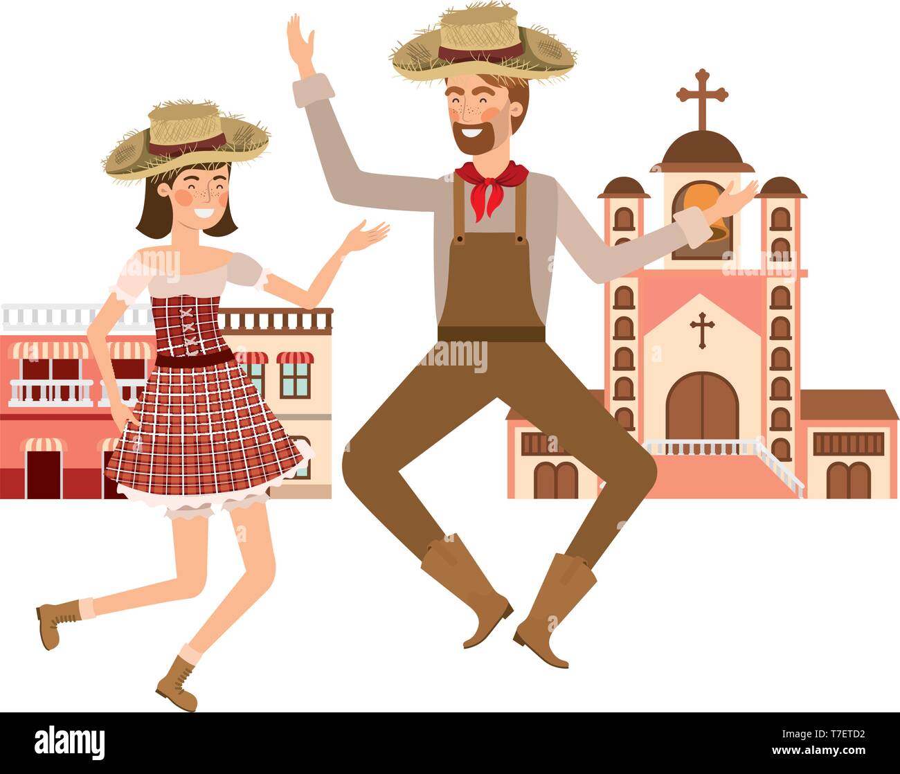 couple farmers dancing with background houses Stock Vector Image & Art ...