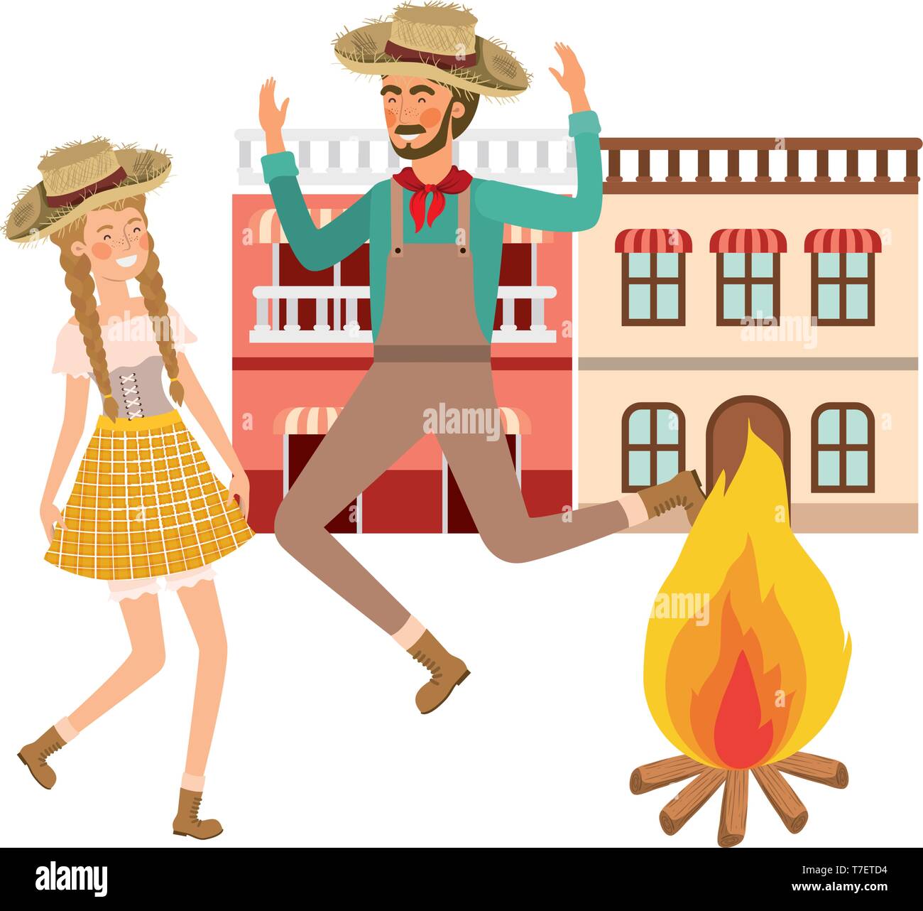 couple farmers dancing with background houses Stock Vector Image & Art ...