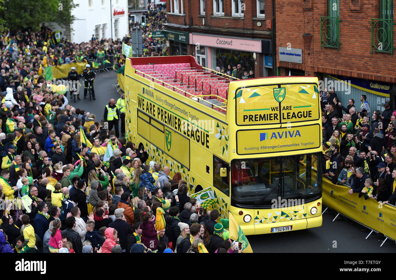 A general view of the broken down parade bus during the promotion ...