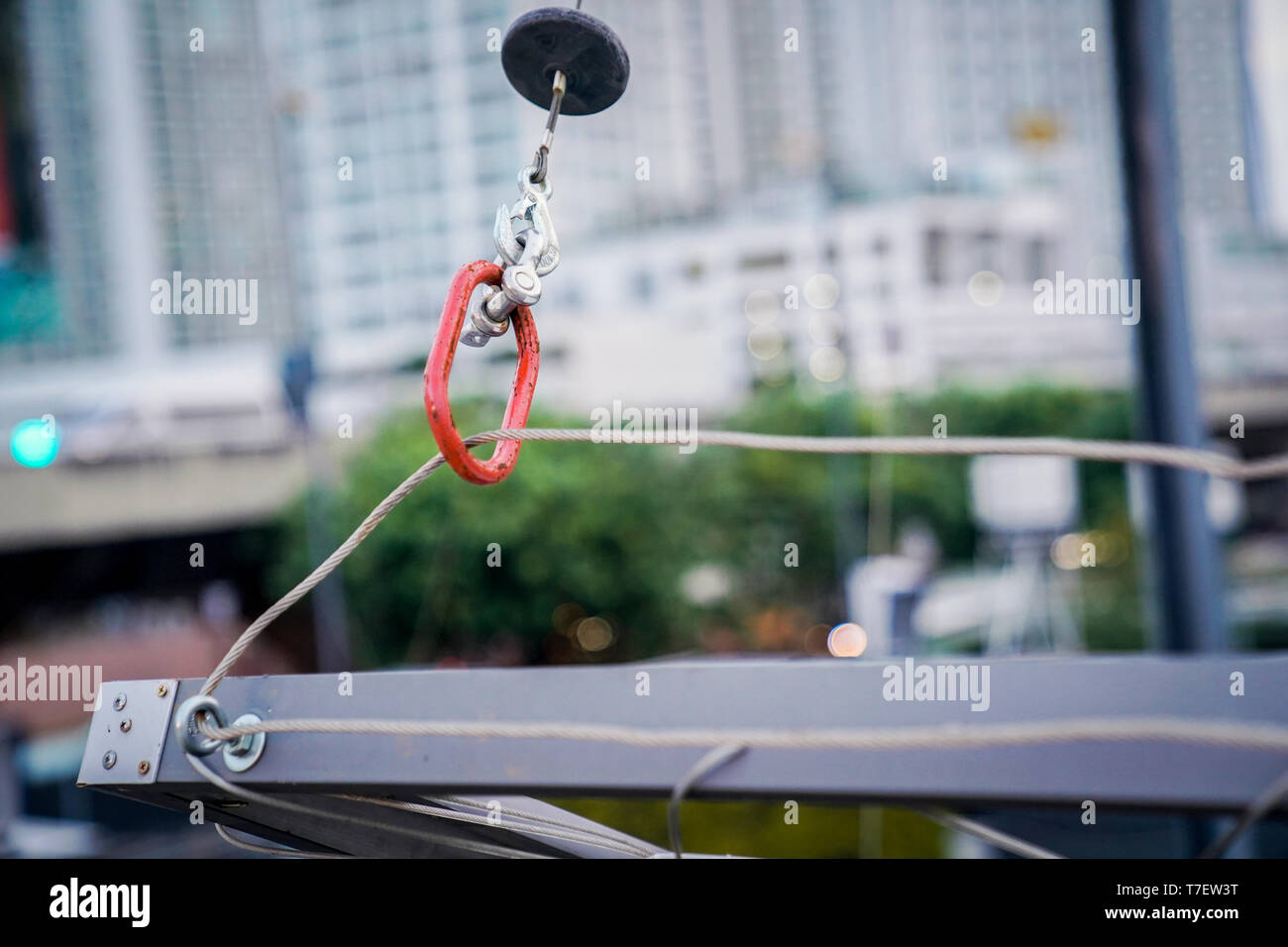 holding tool red "O" shape for hanging sling steel cable Stock Photo ...