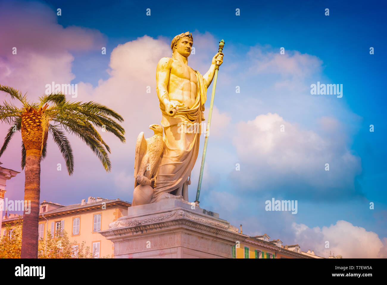 View of the Place Saint-Nicolas square in Bastia, Corsica, France ...