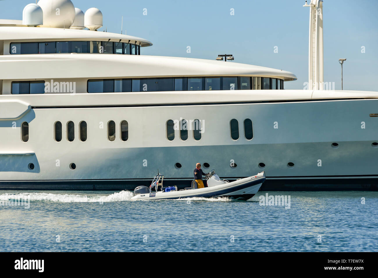 CANNES, FRANCE - APRIL 2019: The superyacht Montkaj berthed in the Port ...