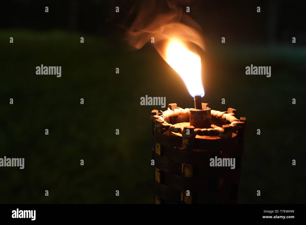 close up torch and fire in the night garden Stock Photo - Alamy