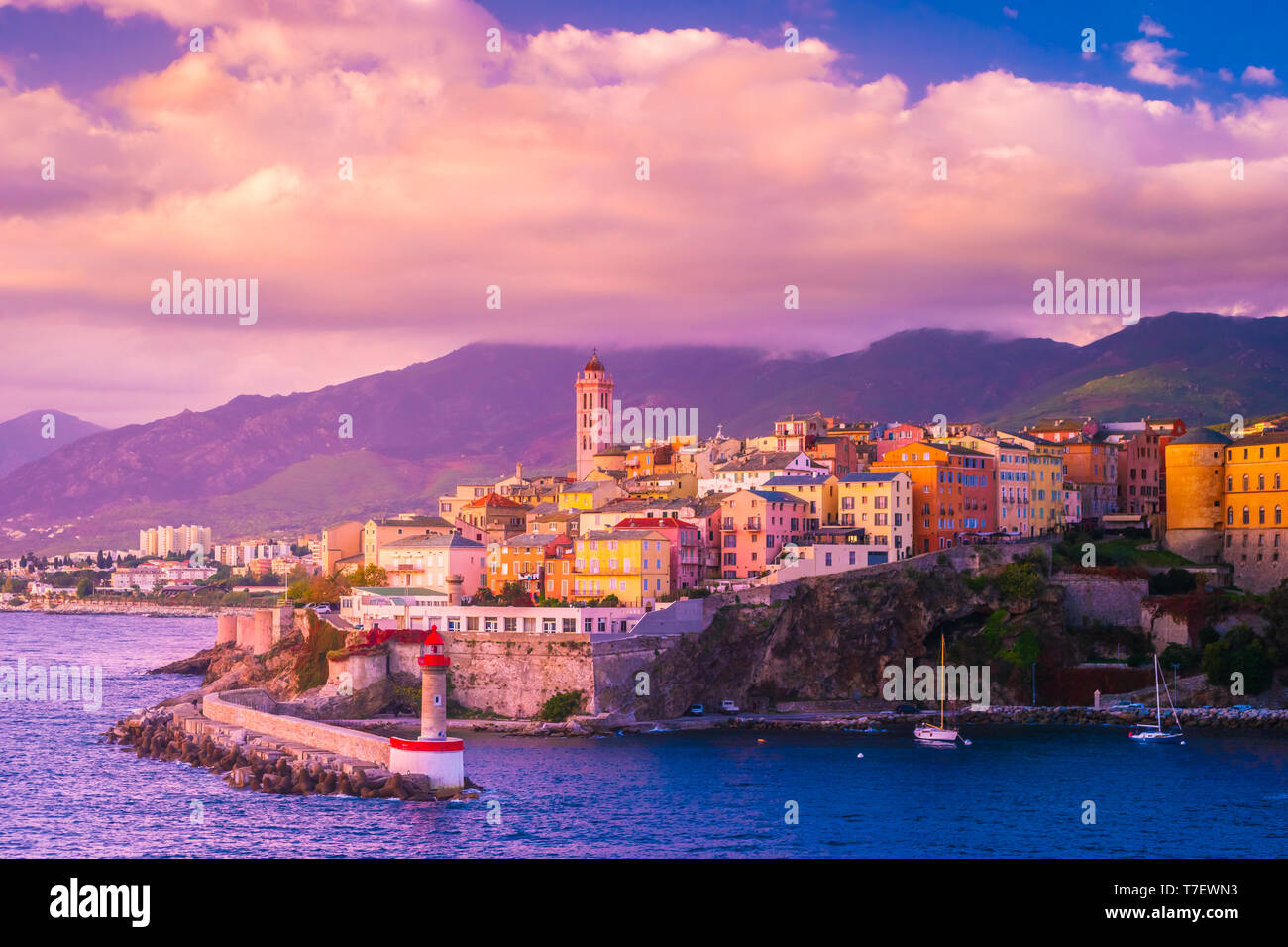 Beautiful panorama of city of Bastia in Corsica. Aerial skyline view of ...