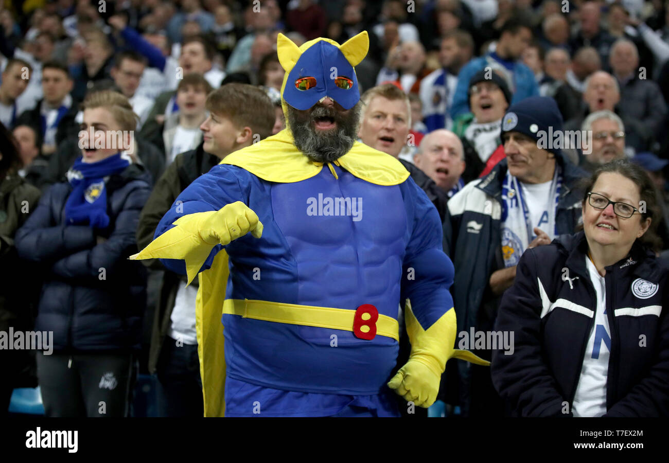 A fan in fancy dress during the Premier League match at the Etihad ...