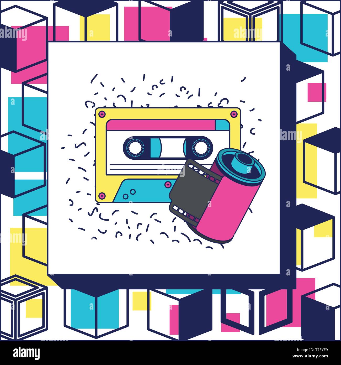 retro roll photographic and cassette ninetys icon Stock Vector Image ...