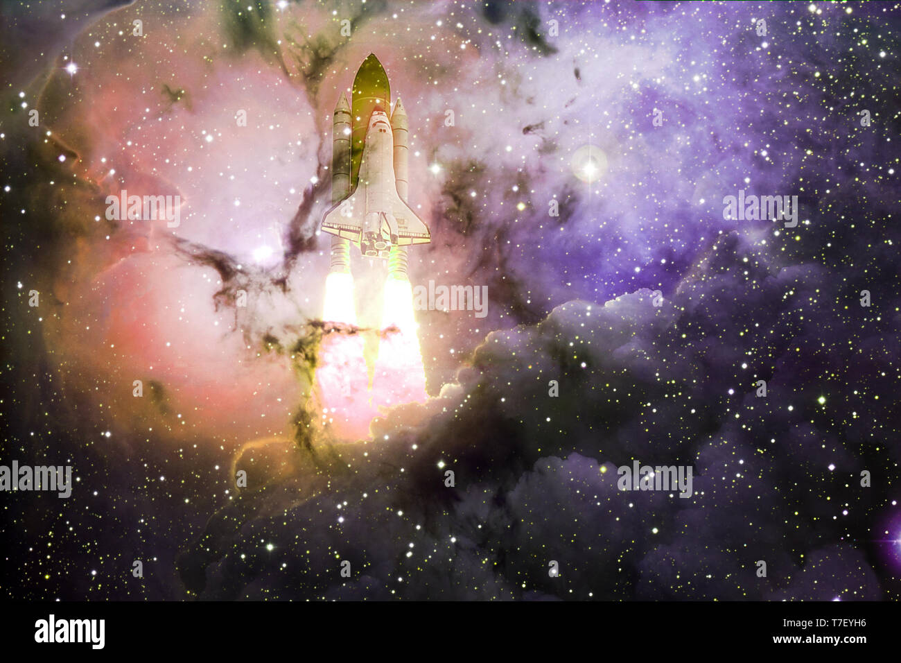 Space shuttle taking off on a mission. Deep space. Beauty of endless ...