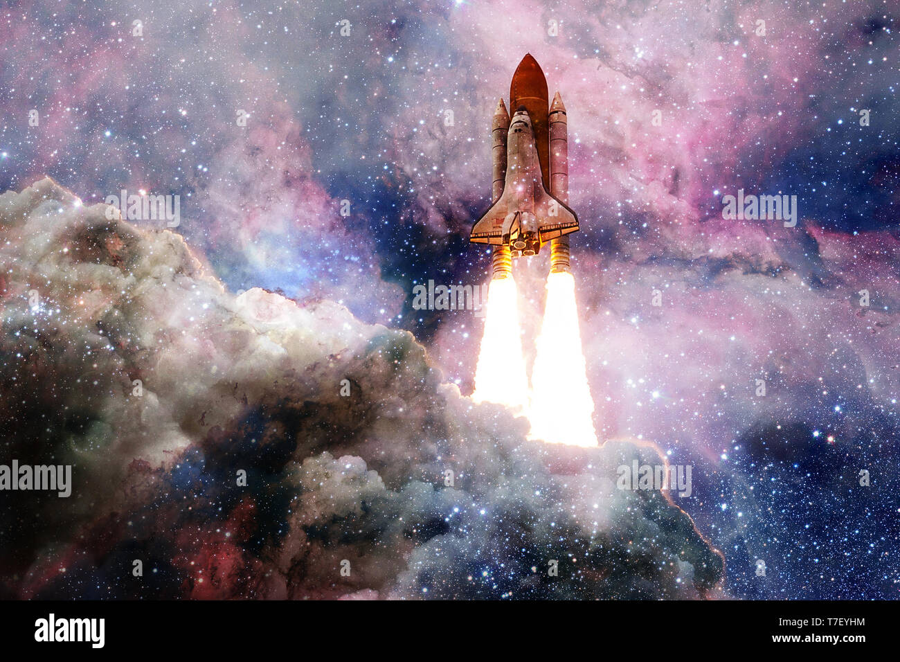 Space shuttle taking off on a mission. Deep space. Beauty of endless ...