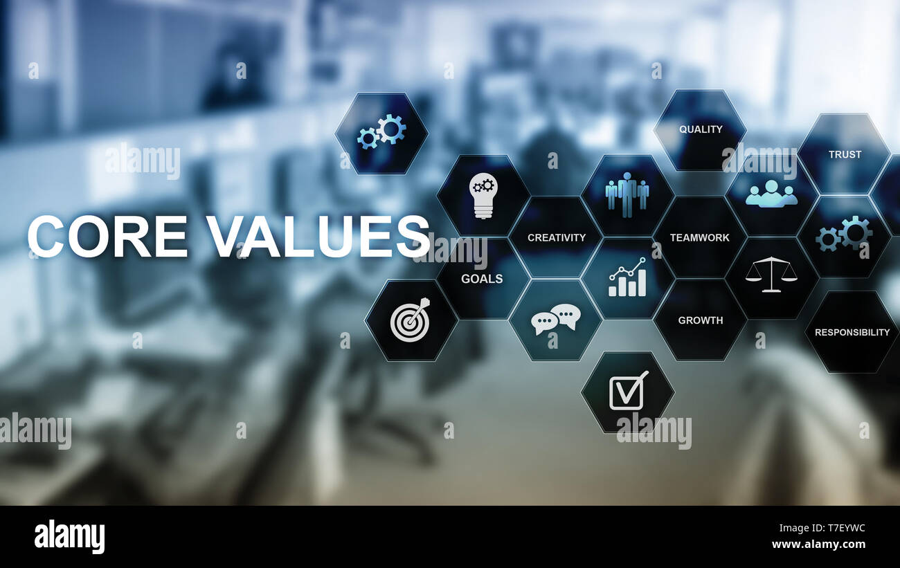 Core values concept on virtual screen. Business and finance solutions ...