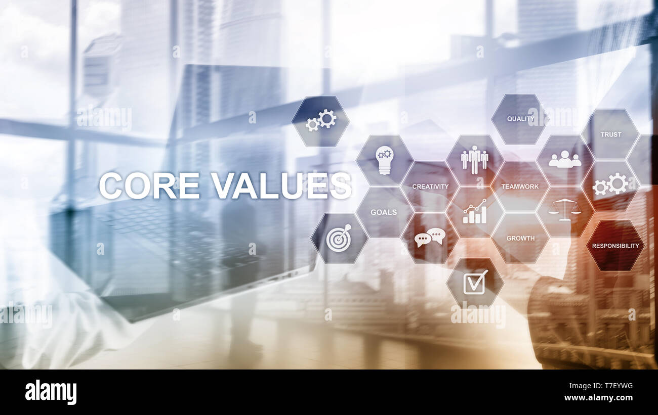 Core values concept on virtual screen. Business and finance solutions ...