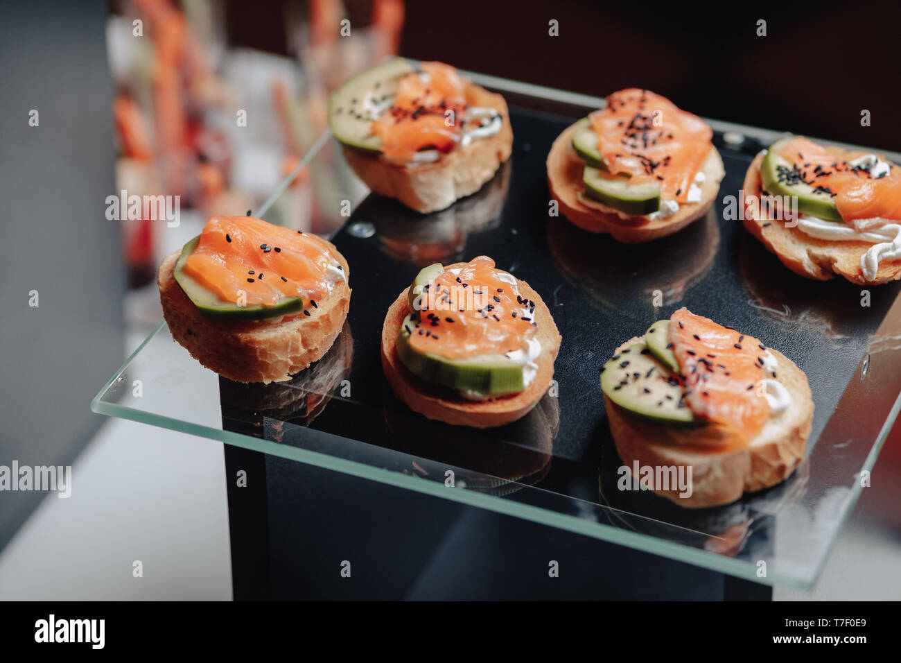 delicious festive buffet with canapés and different delicious meals ...