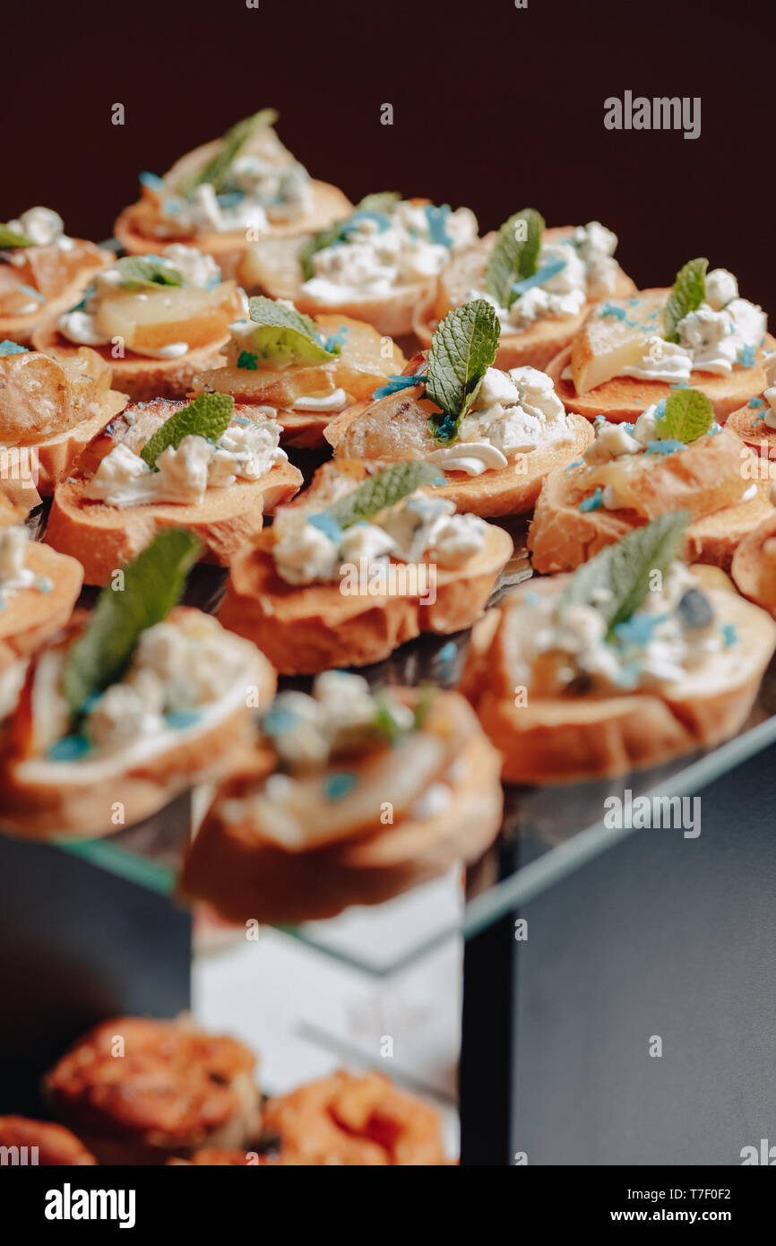 delicious festive buffet with canapés and different delicious meals ...