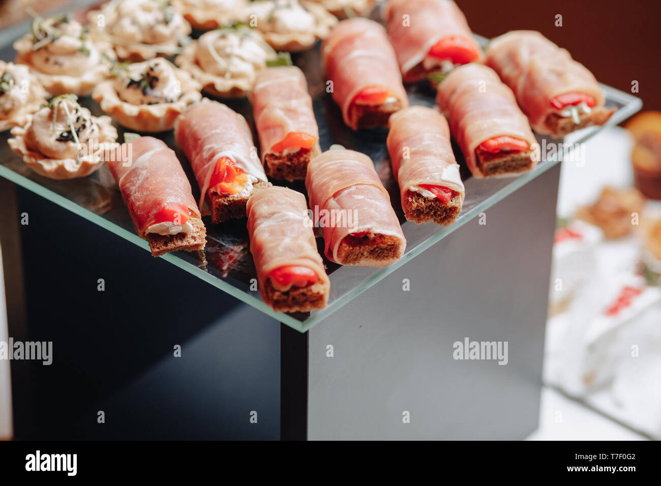 delicious festive buffet with canapés and different delicious meals ...