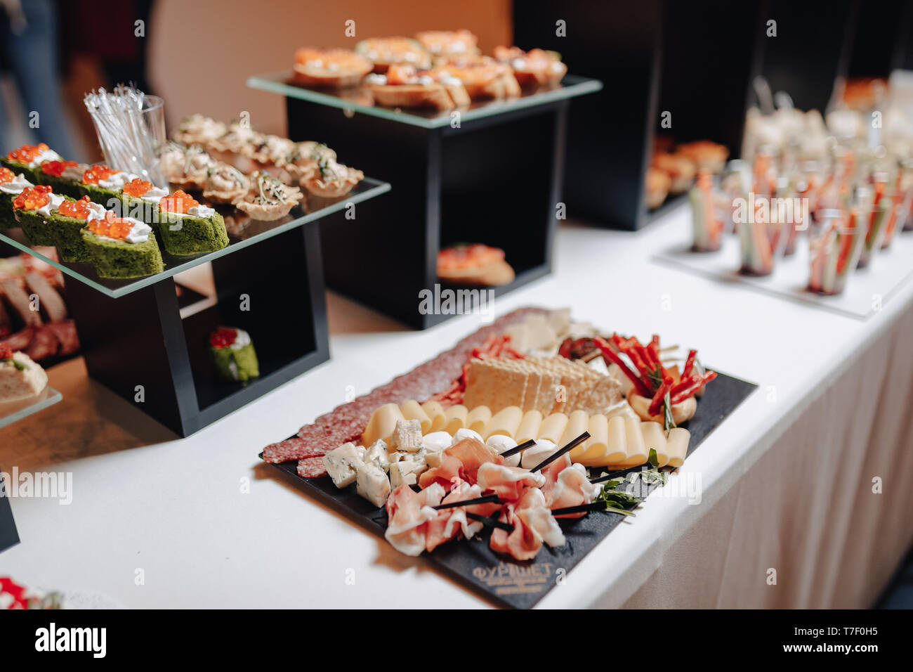 delicious festive buffet with canapés and different delicious meals ...