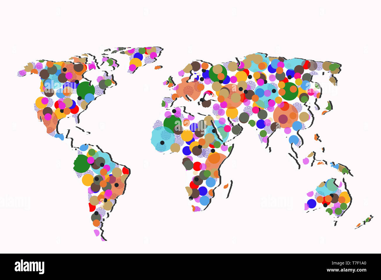Roughly outlined world map with a colorful background patterns Stock ...