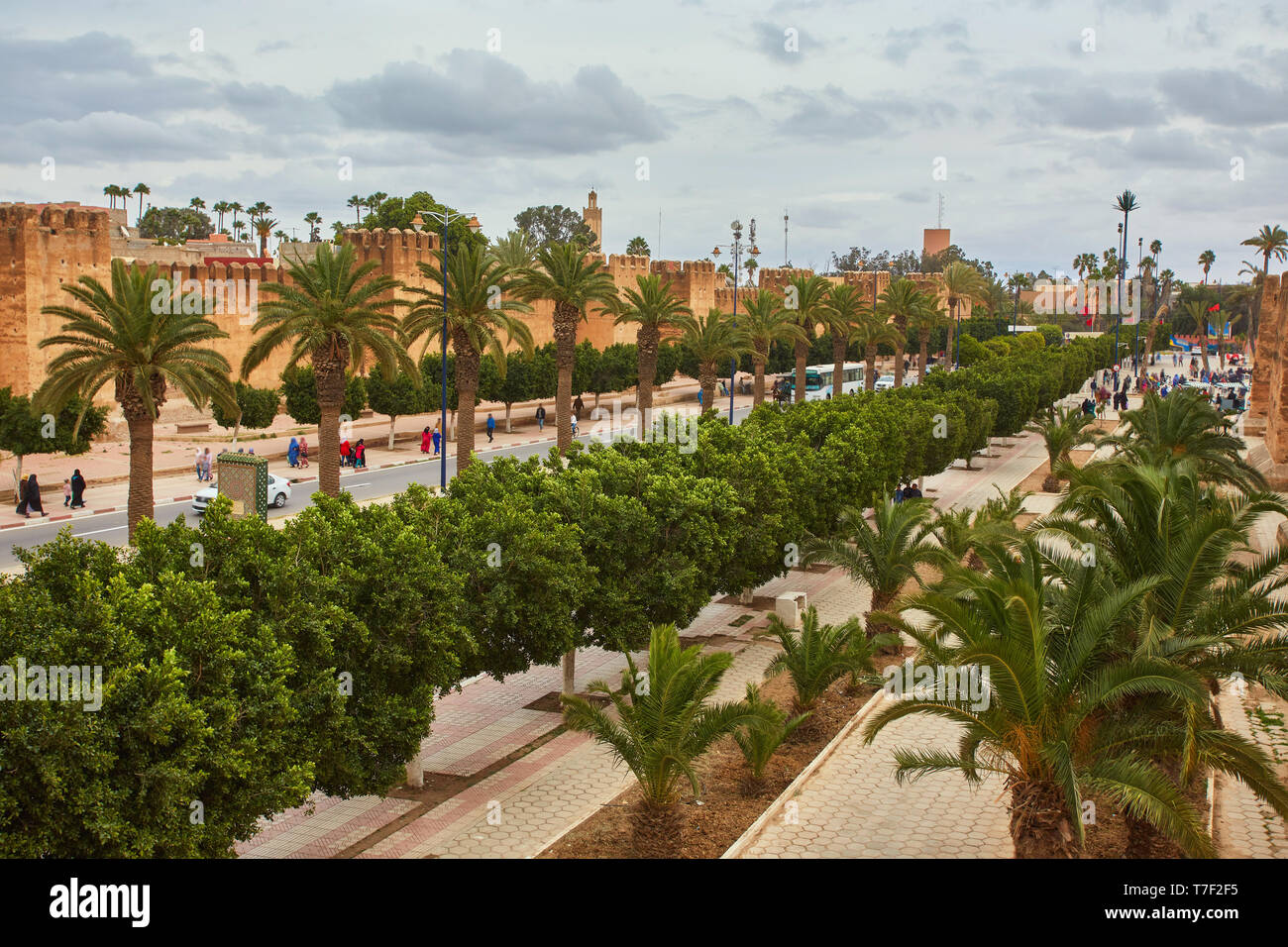 Fortress wall, road and pavement, Taroudant Morocco Stock Photo - Alamy