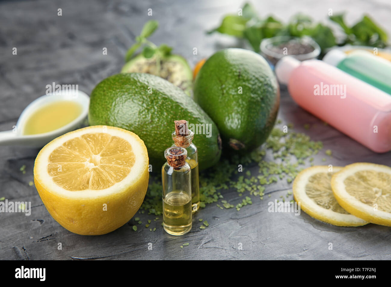 Natural ingredients for homemade cosmetics on table Stock Photo - Alamy