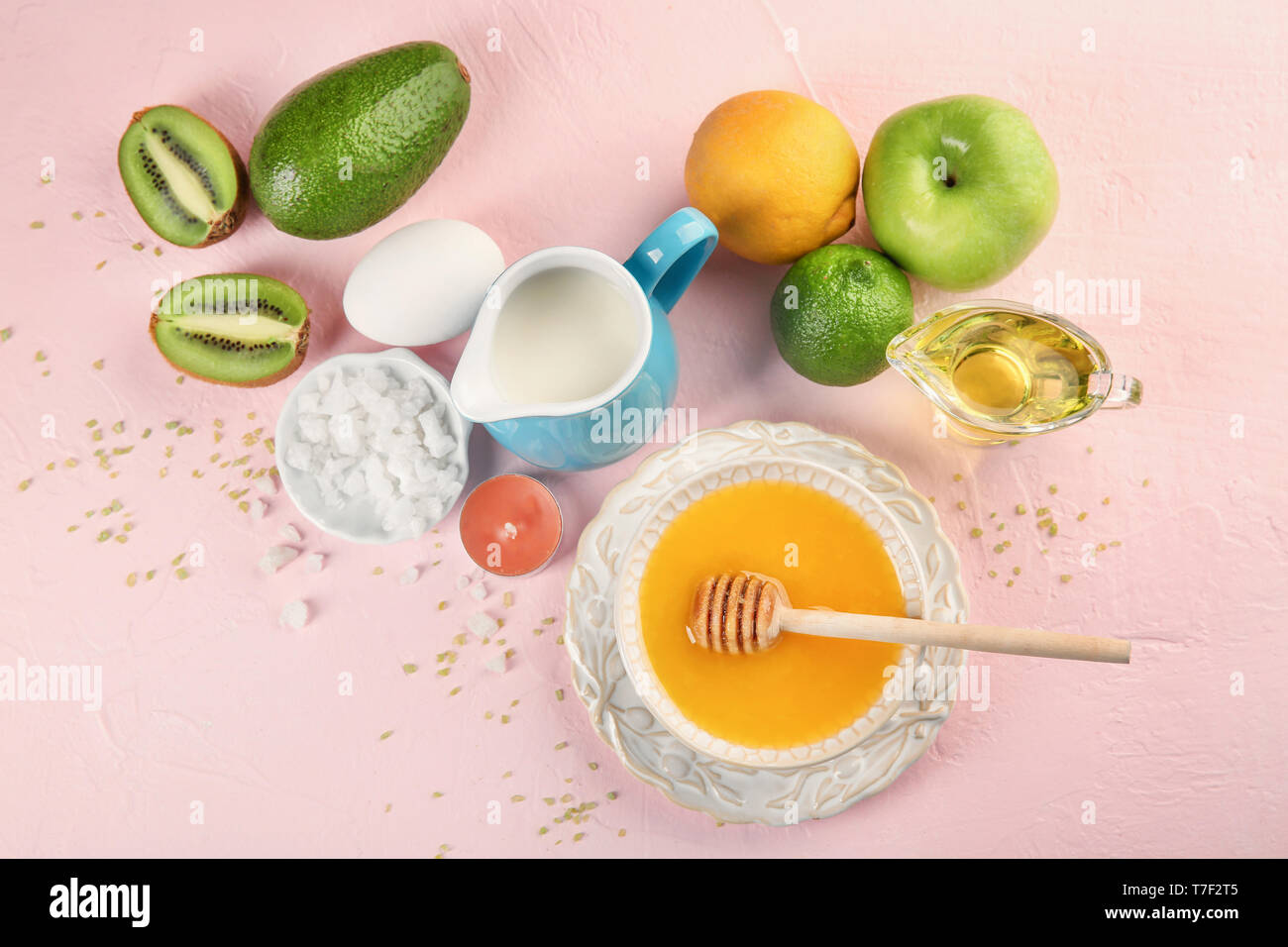 Natural ingredients for homemade cosmetics on color background Stock ...