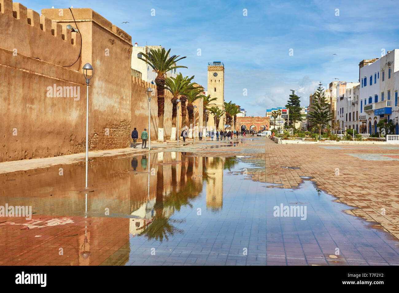 Medina entrance tower and old city walls in Essaouira, Morocco Stock ...