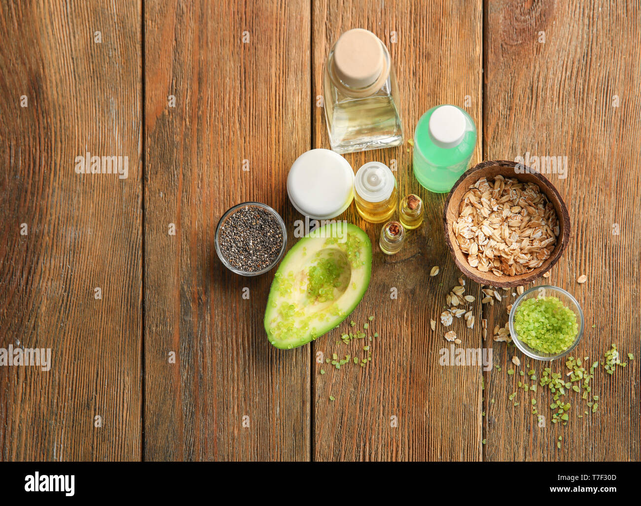 Natural ingredients for homemade cosmetics on wooden background Stock ...
