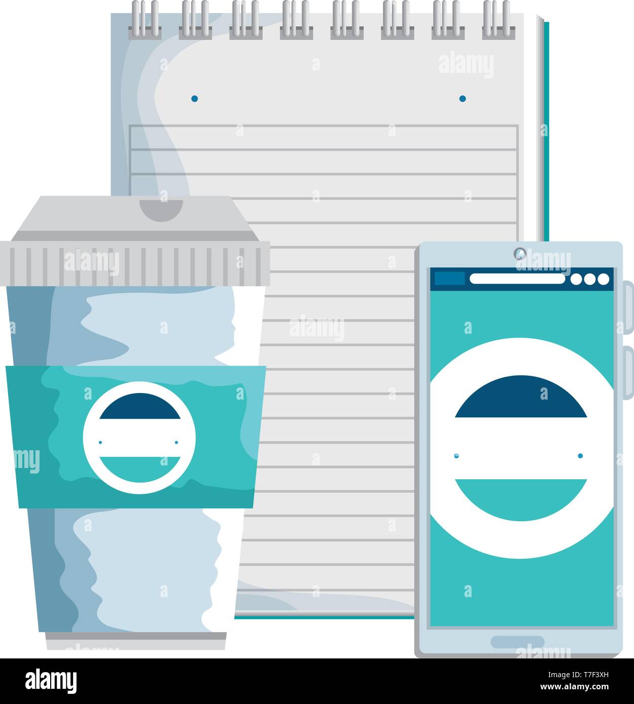 container and notepad and cellphone with company emblem Stock Vector ...