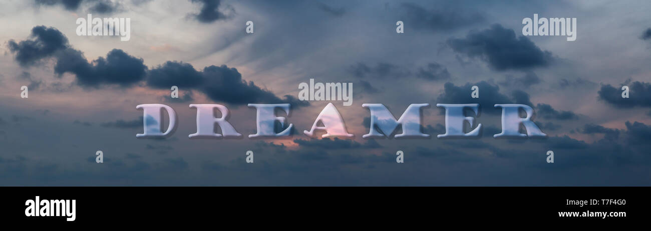 Text Overlay - Dreamer - with a dramatic cloudscape background during a ...
