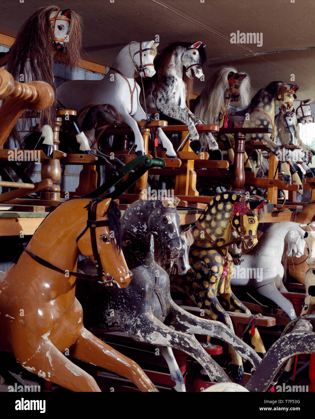 Collection of vintage rocking horses Stock Photo - Alamy