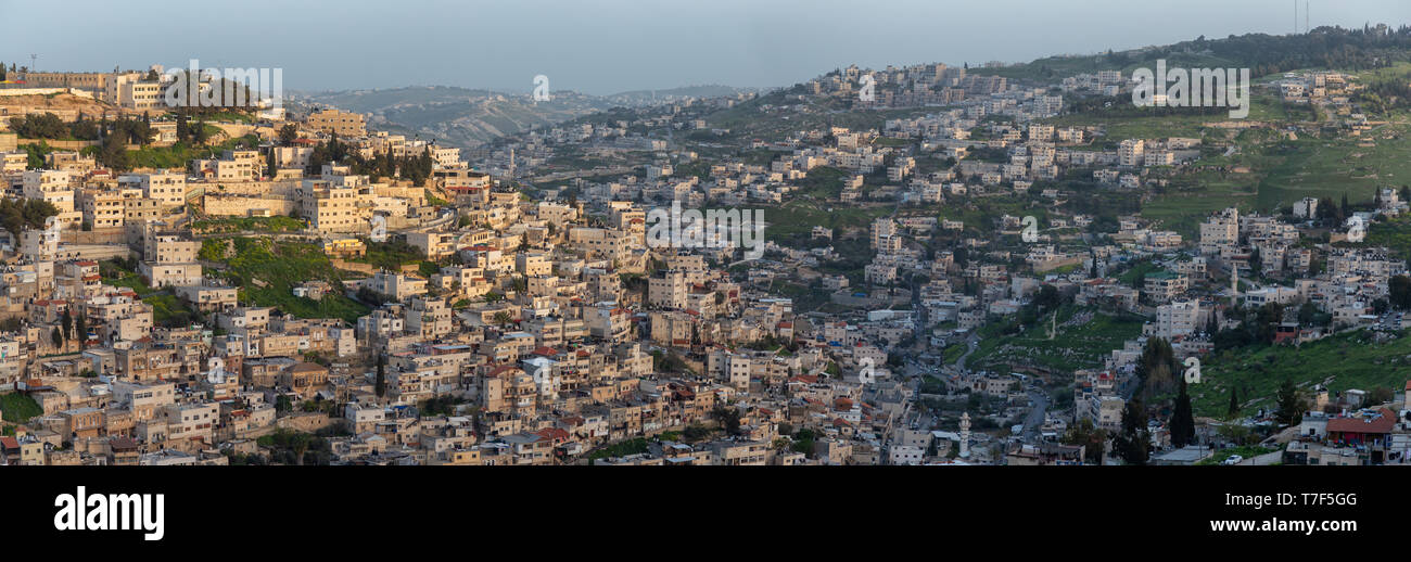 Aerial panoramic cityscape view of residential neighborhood during a ...