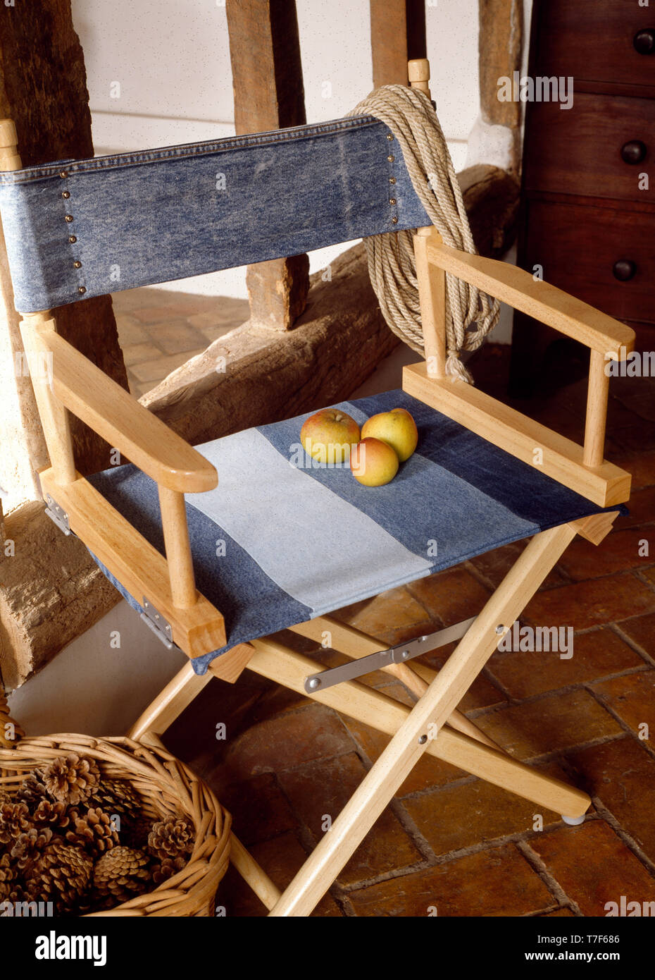 Newly renovated director's chair with new denim seat and back Stock ...