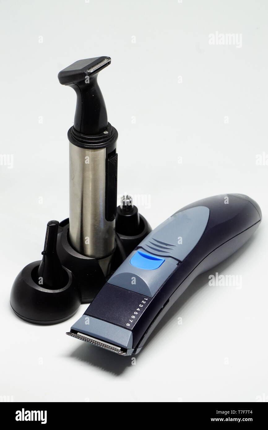 Man body grooming kit on white isolated background Stock Photo - Alamy