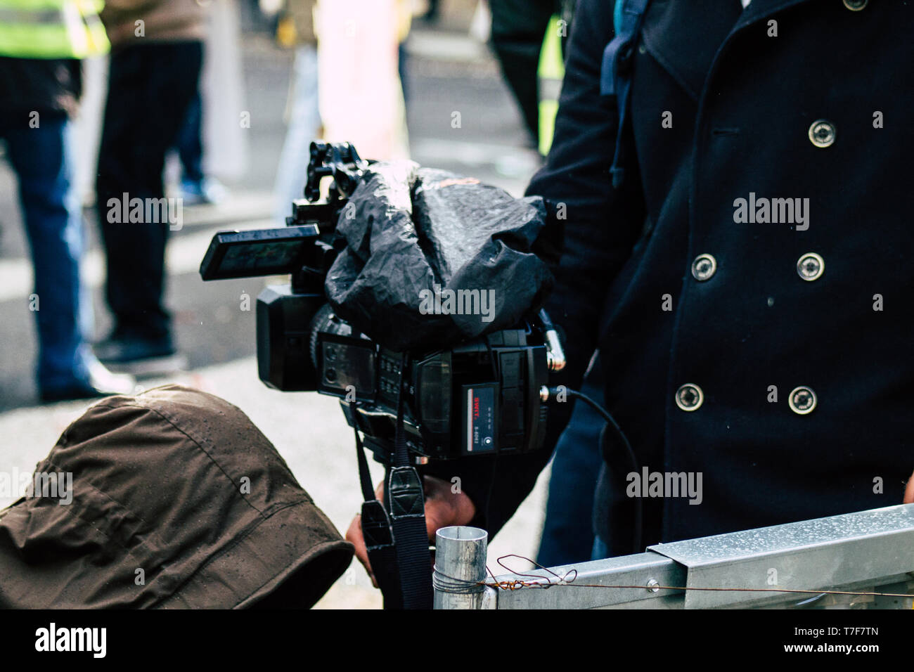 Paris France May 04, 2019 View of press journalist covering protests of ...