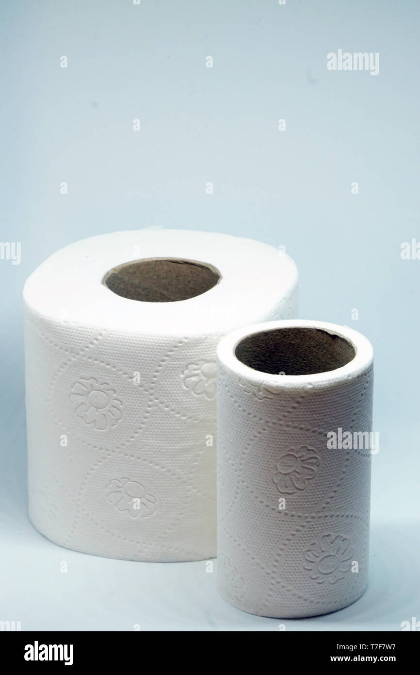 Toilet paper roll on white background Stock Photo - Alamy