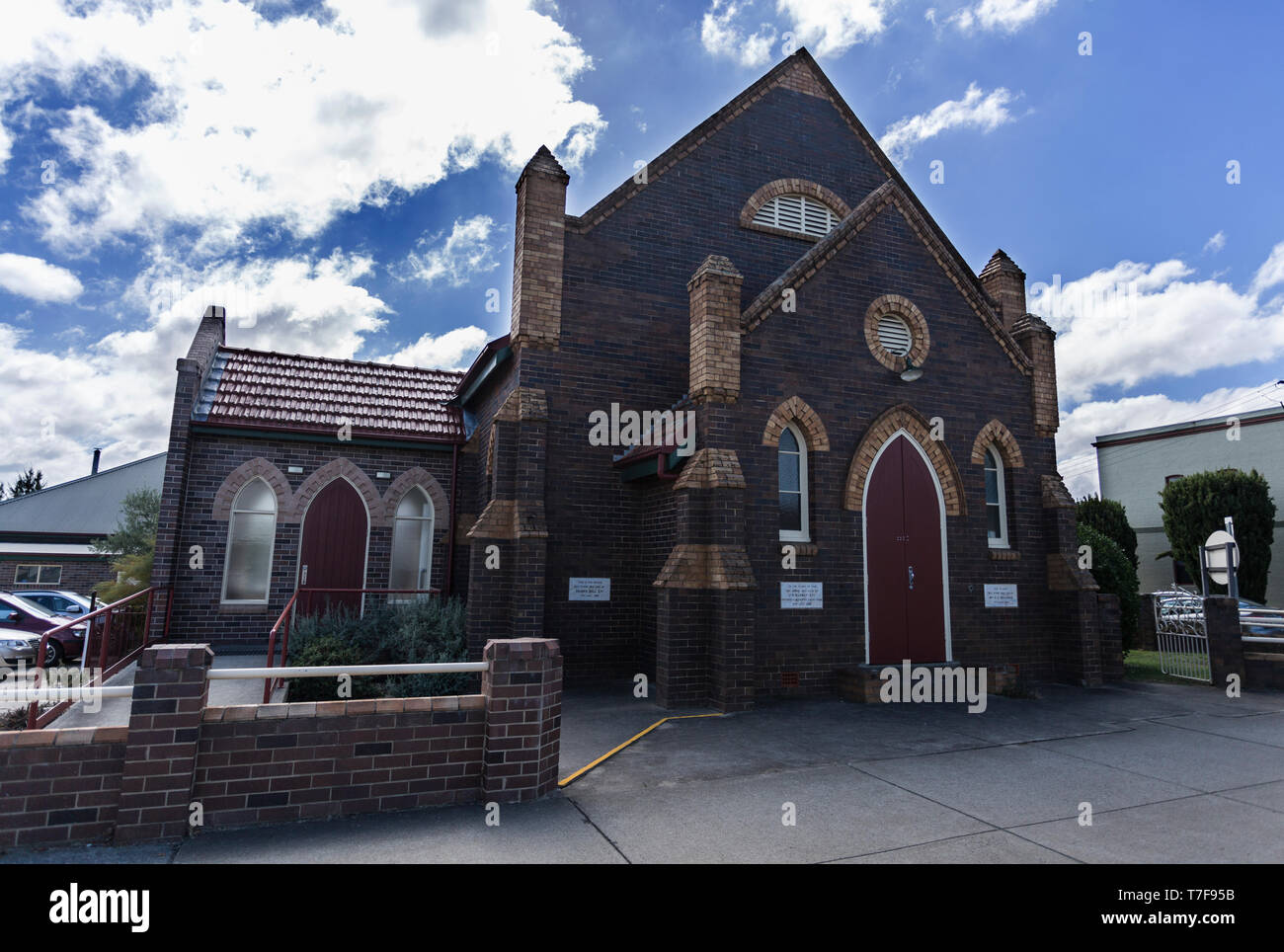 Facade of the Baptist Church built in 1918 to a Gothic Revival ...