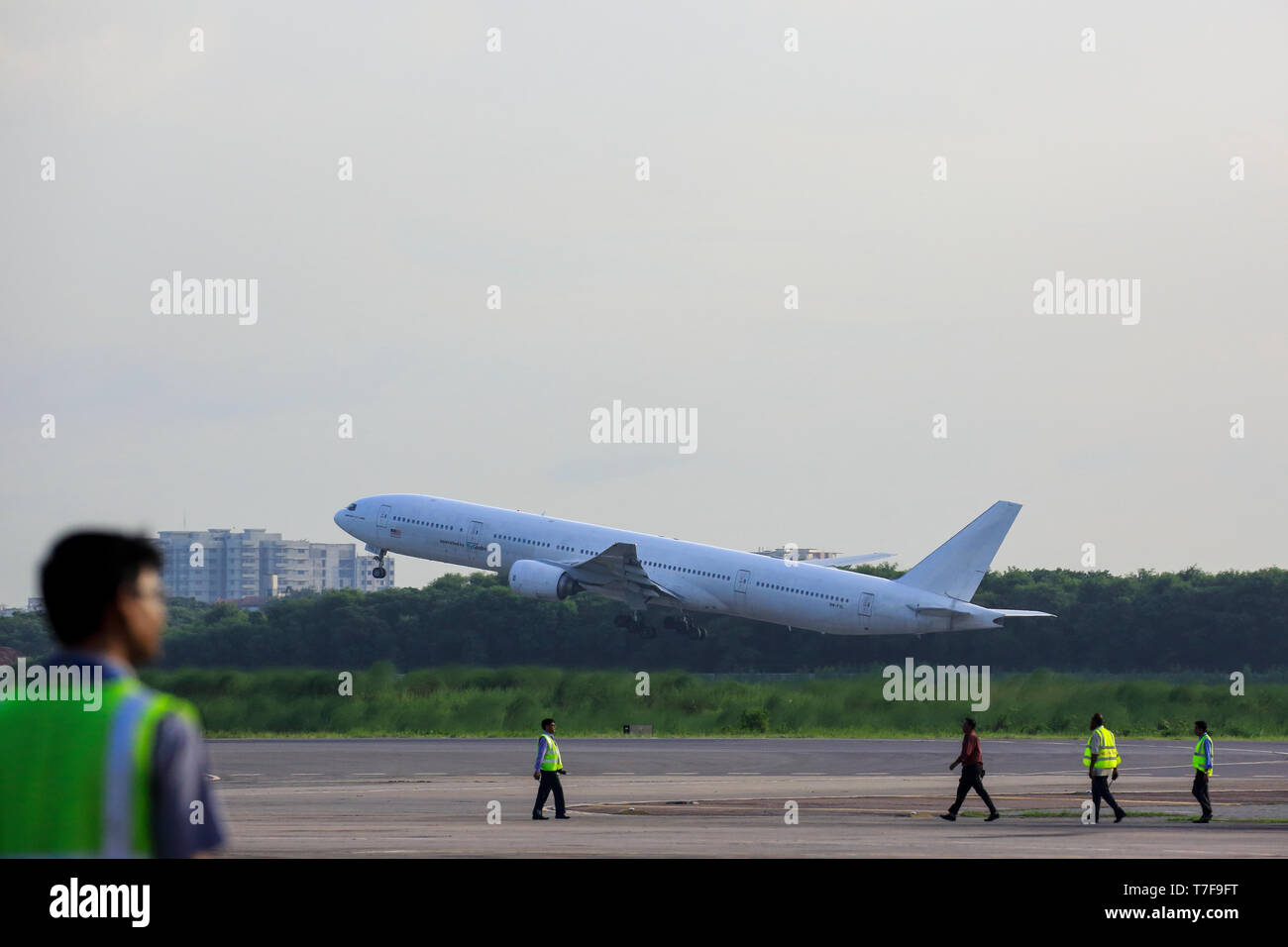 Front part of a Fly Global Boeing 777-300 ER aircraft just after takeoff from Hazrat Shahjalal ...