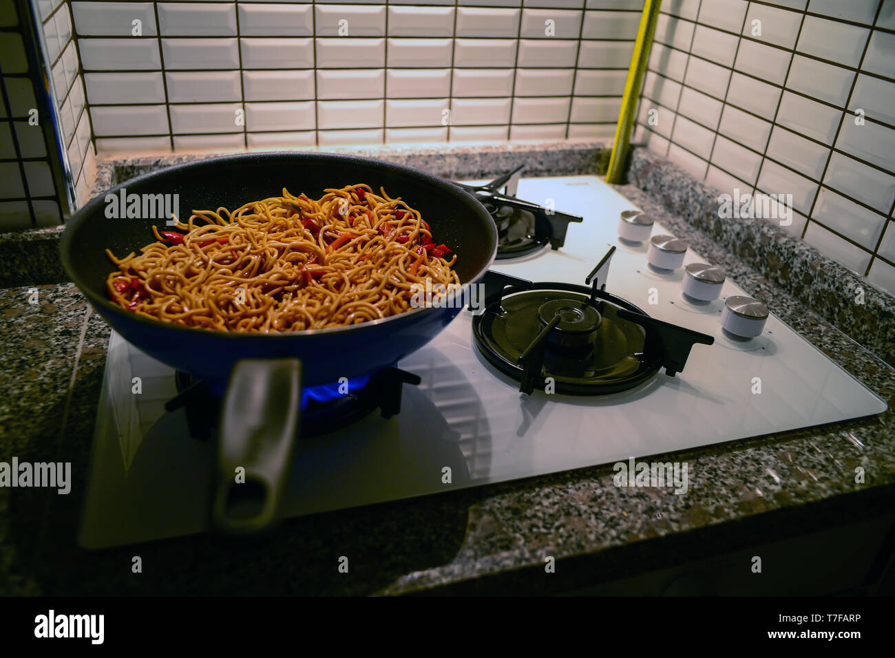Chinese noodle and beer prepared at home close up Stock Photo - Alamy