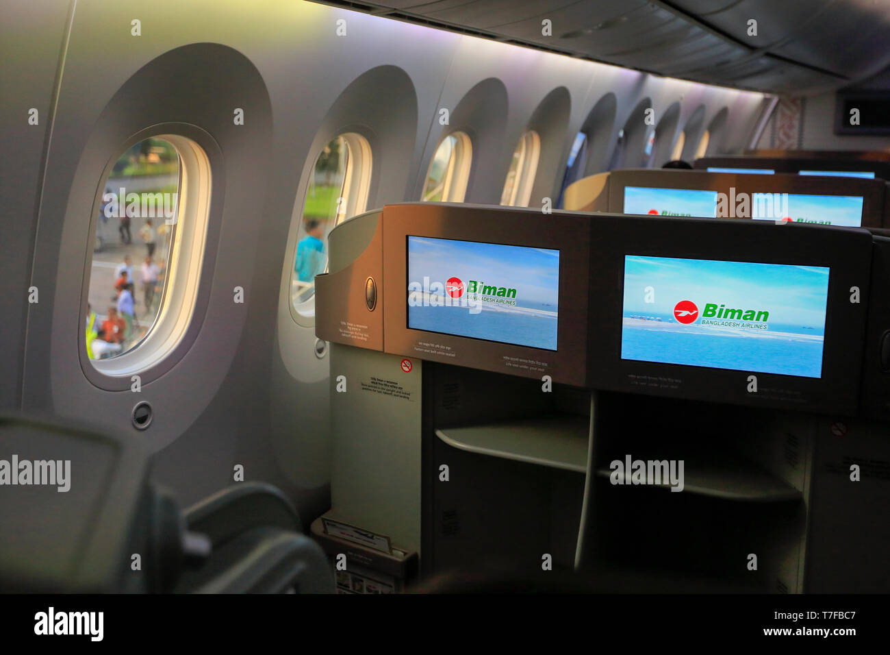 Large LED screen in the Business class of Biman Bangladesh Airlines ...