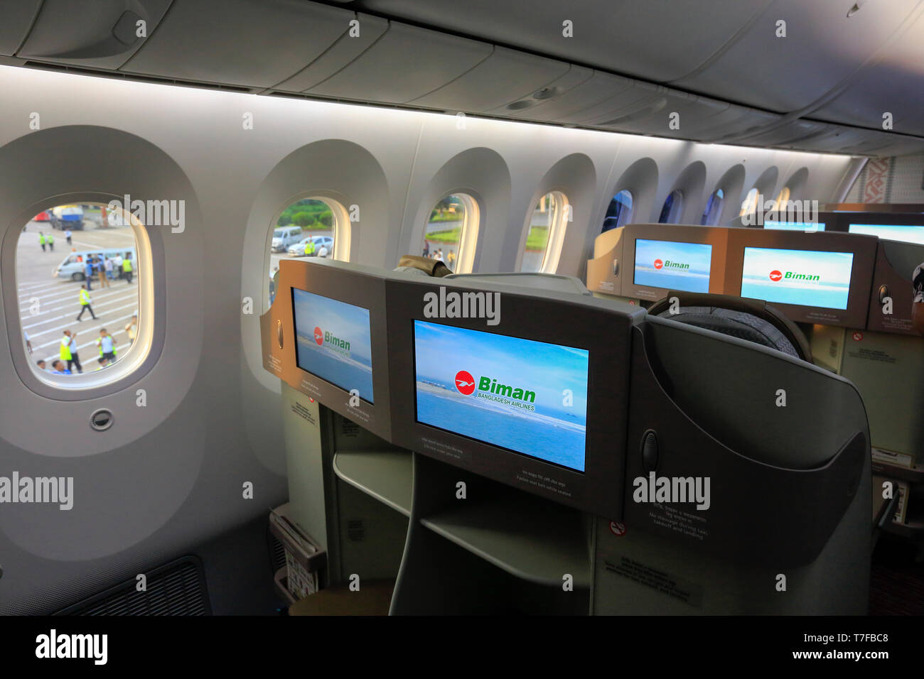 Large LED screen in the Business class of Biman Bangladesh Airlines ...