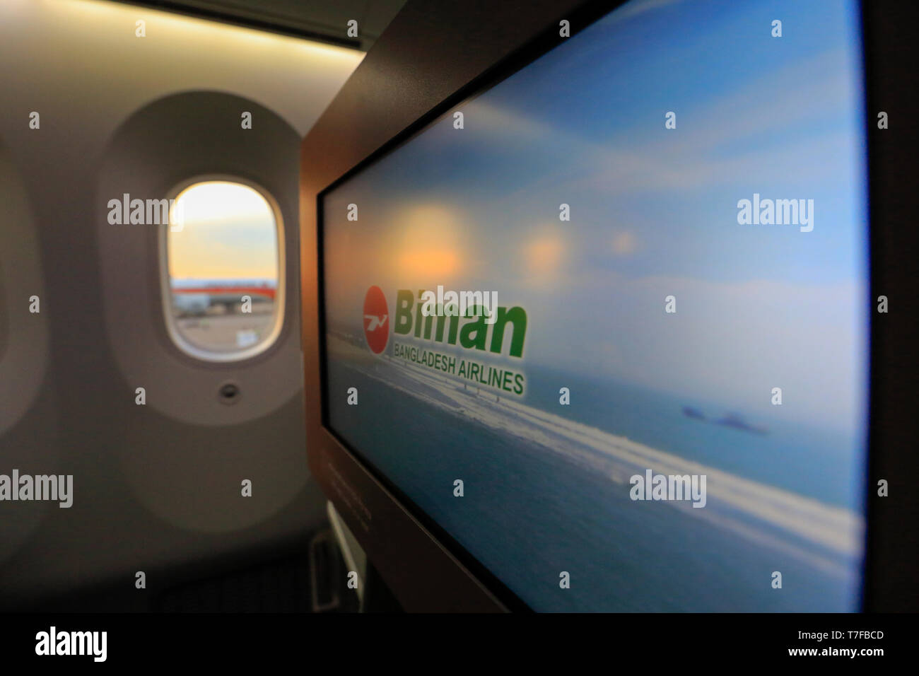 Large LED screen in the Business class of Biman Bangladesh Airlines ...