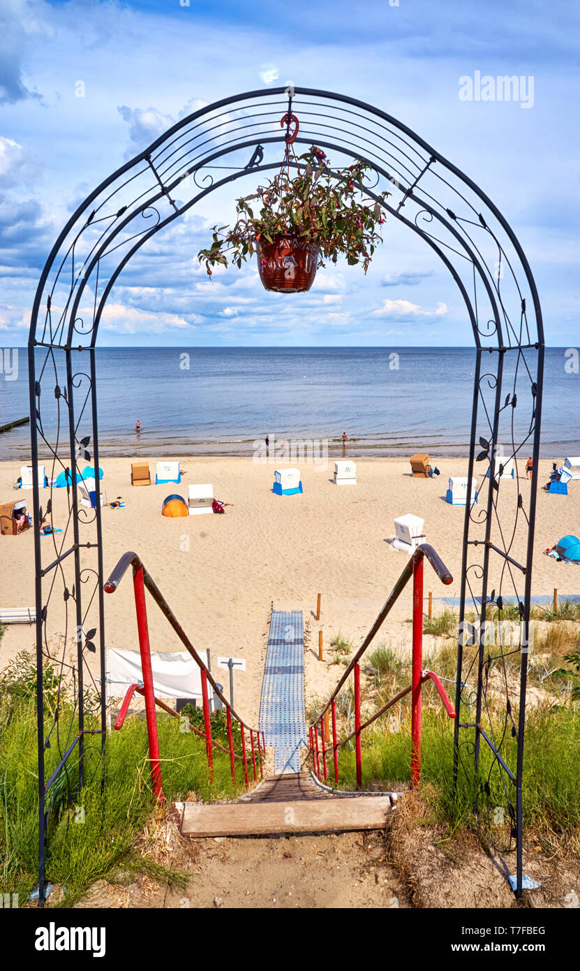Staircase on the cliff in Ückeritz on the beach. Baltic Sea in ...