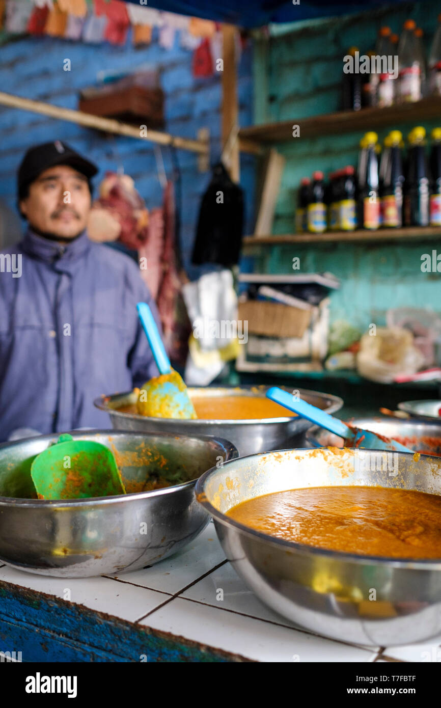 Traditional Peruvian sauces at Food Market of Barranca, Peru Stock ...