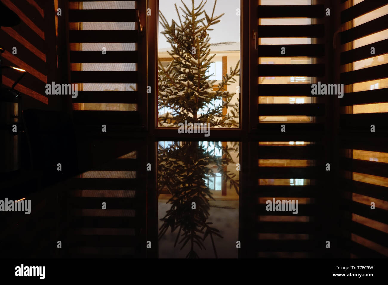 Snowy night by the window Stock Photo - Alamy