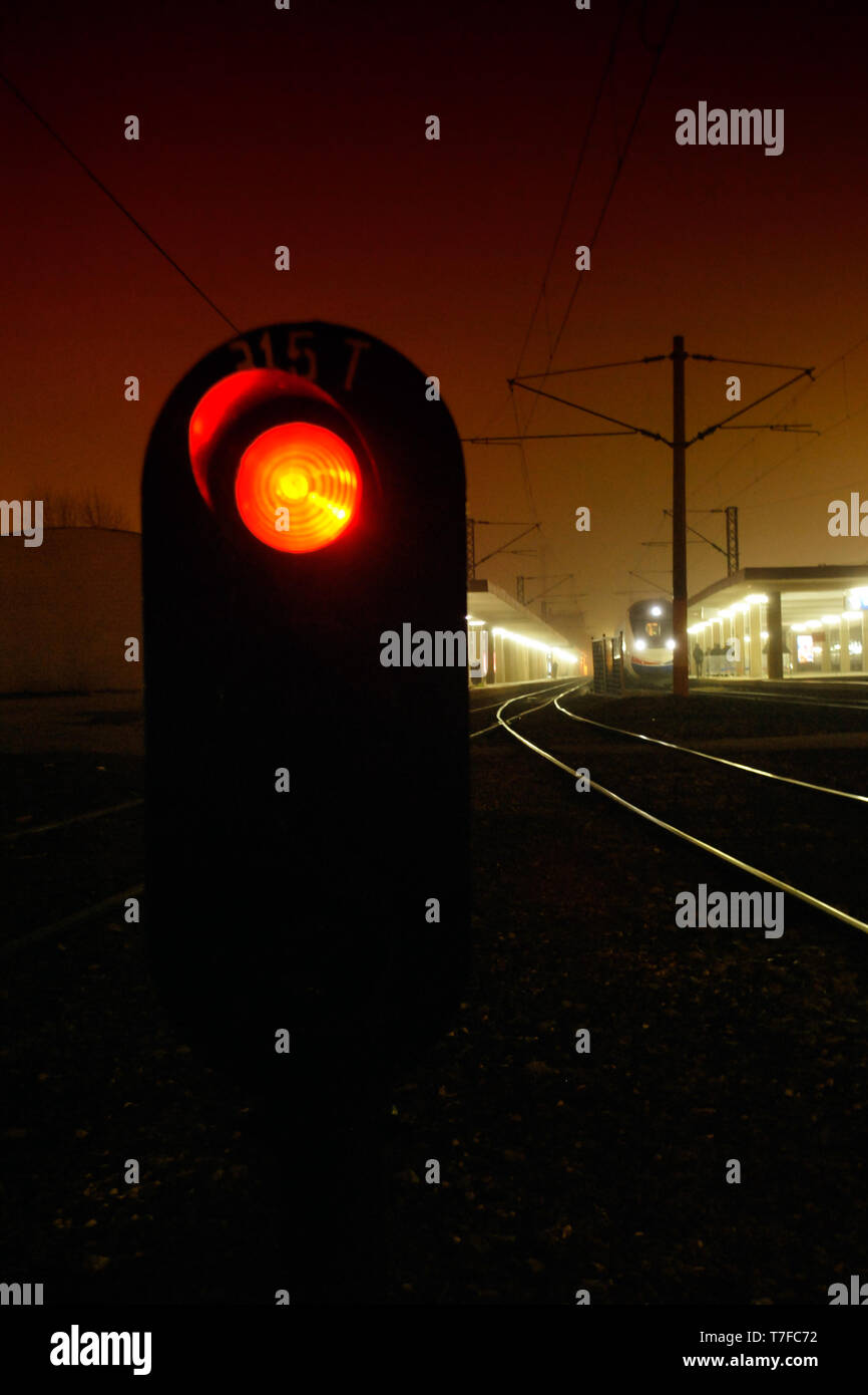 Red train station with steel railing hi-res stock photography and ...