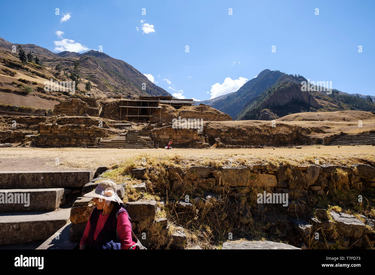 Tourist on the Main Square of the archeological site of Chavín de ...