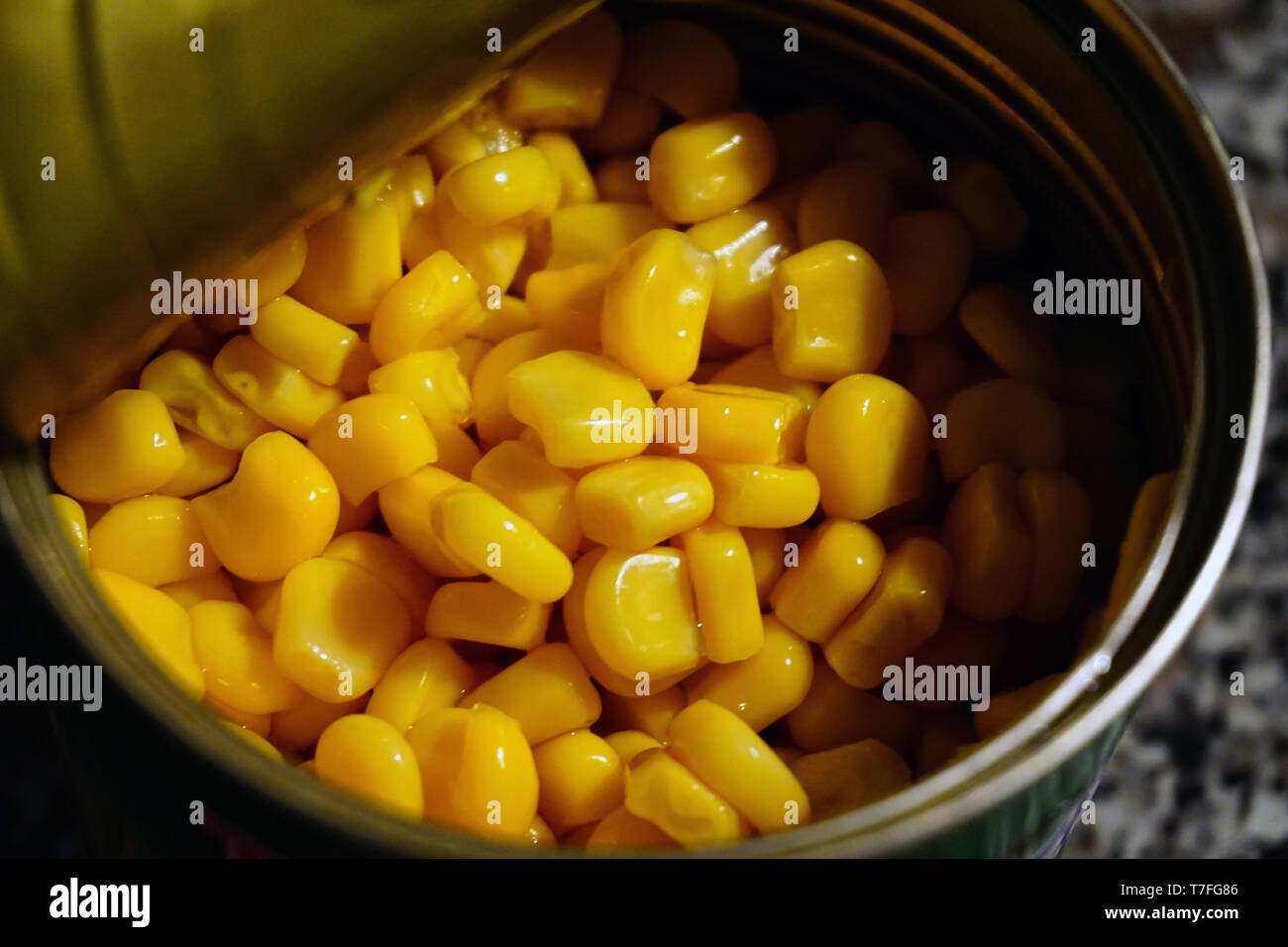 Canned sweet corn close up view Stock Photo - Alamy