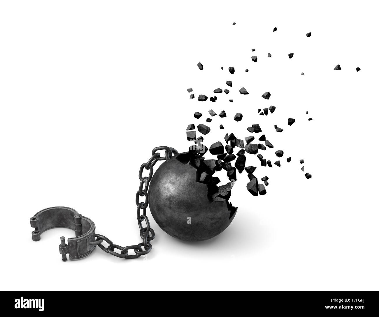 3d rendering of chained ball shattering isolated on white background ...